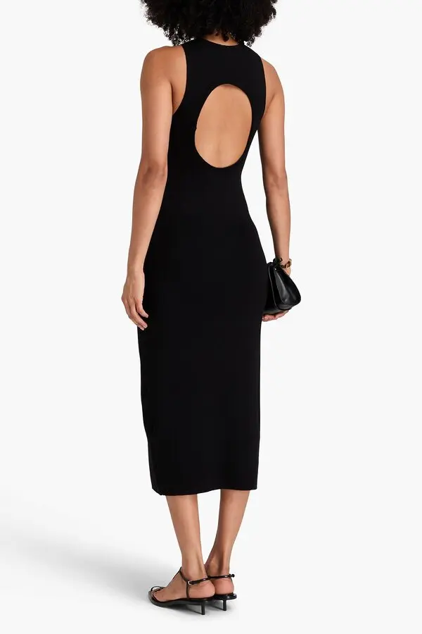 JIL SANDER Cutout Ribbed Wool Midi Dress