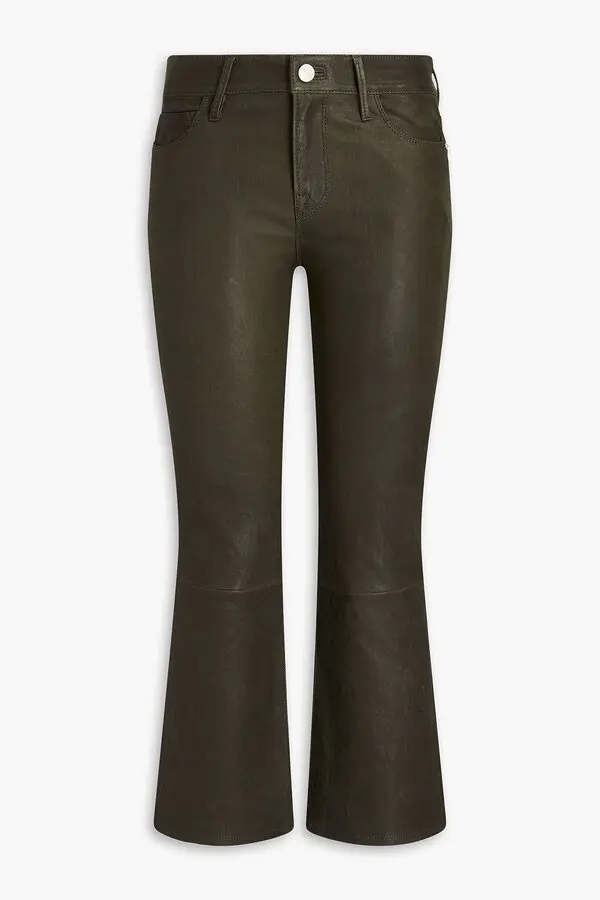 FRAME Le Crop Mini Boot Leather Bootcut Pants - Dark Green
