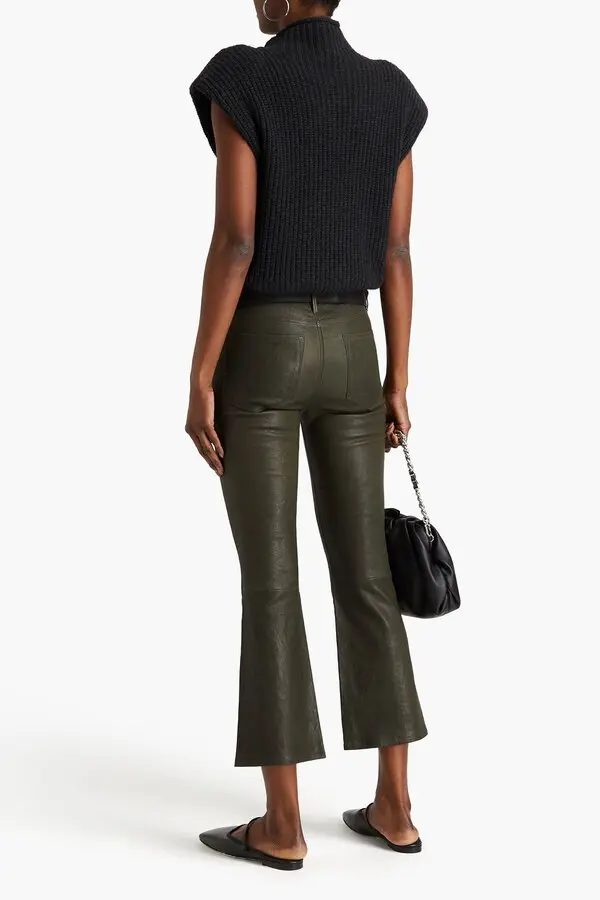 FRAME Le Crop Mini Boot Leather Bootcut Pants - Dark Green