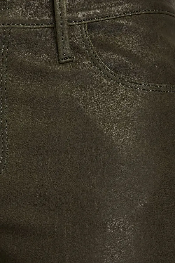 FRAME Le Crop Mini Boot Leather Bootcut Pants - Dark Green