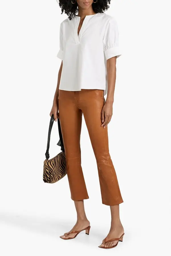 FRAME Le Crop Mini Boot Leather Bootcut Pants - Tan