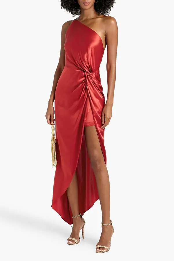 Michelle Mason One-shoulder Silk-satin Dress - Brick