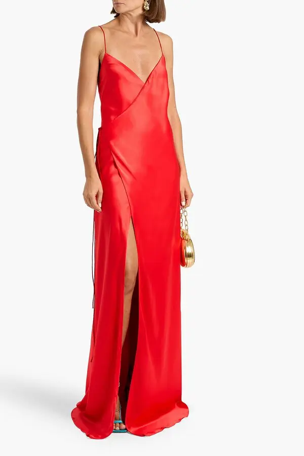 Michelle Mason Silk-satin Wrap Gown - Tomato Red