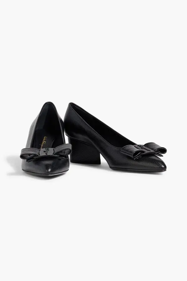 FERRAGAMO Viva Bow-detailed Lizard-effect Leather Pumps