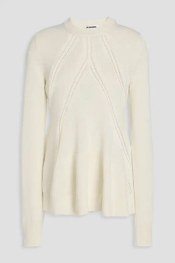 JIL SANDER Pointelle-knit Wool And Cotton-blend Sweater - Ivory