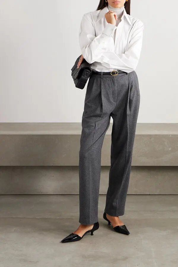 TOTEME Pleated Wool-blend Pants - Dark Gray