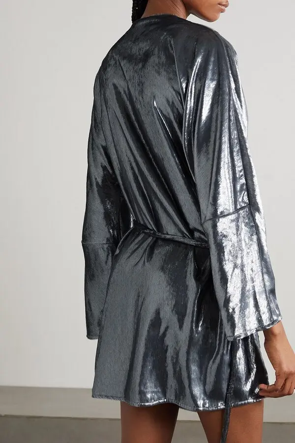 metallic mini wrap dress $345 French Connection Women's Silver Metallic Faux-Wrap V-Neck Mini Dress  US 0