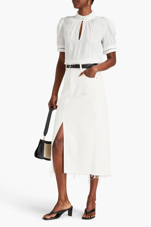 FRAME The Midaxi Frayed Denim Midi Skirt - Ivory
