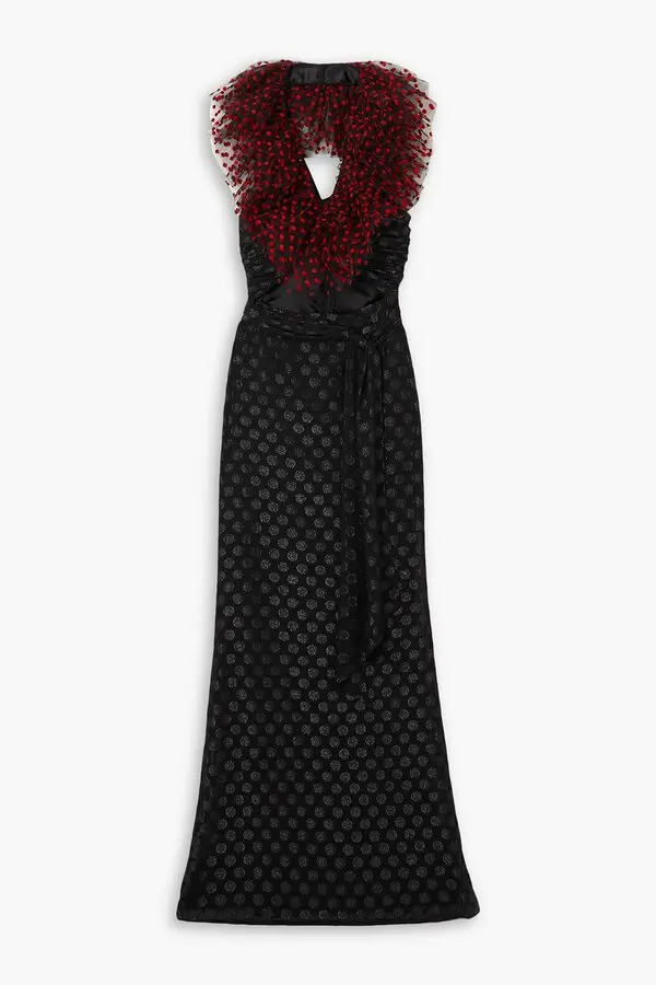 Halpern Cutout Embellished Georgette Halterneck Maxi Dress