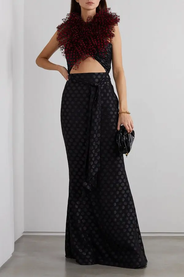 Halpern Cutout Embellished Georgette Halterneck Maxi Dress