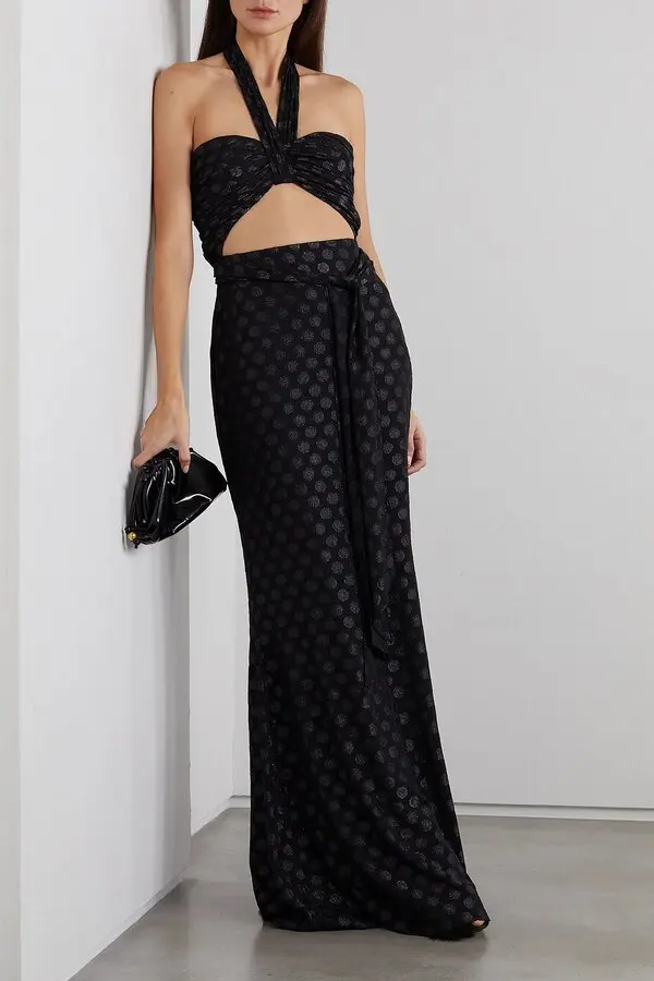 Halpern Cutout Embellished Georgette Halterneck Maxi Dress
