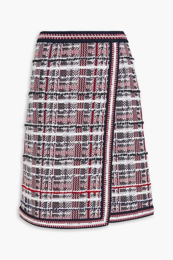 Thom Browne Checked Cotton-blend Wrap-effect Skirt - Navy