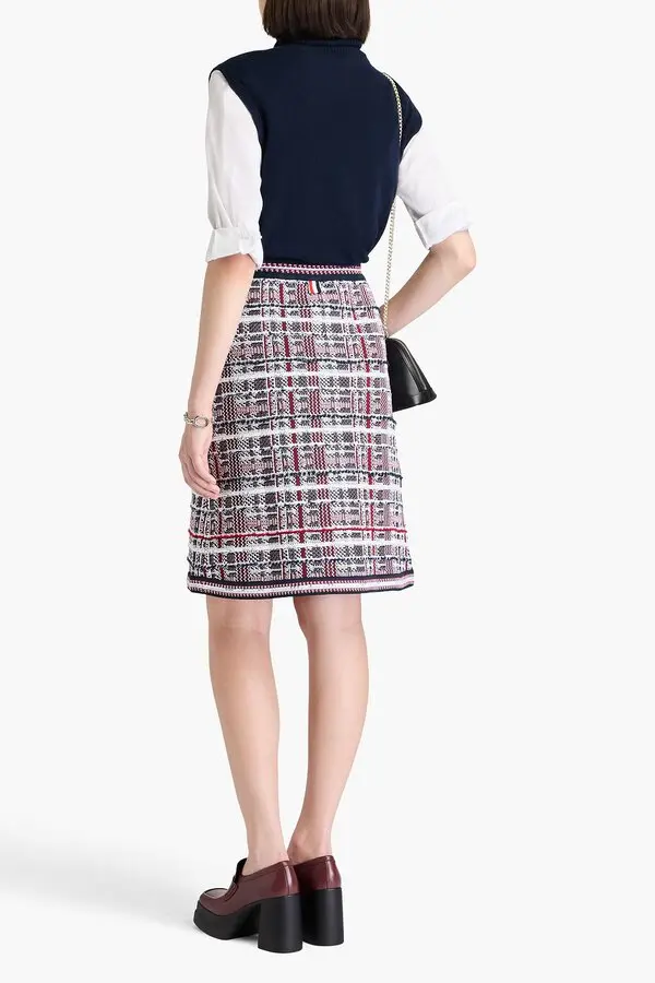 Thom Browne Checked Cotton-blend Wrap-effect Skirt - Navy