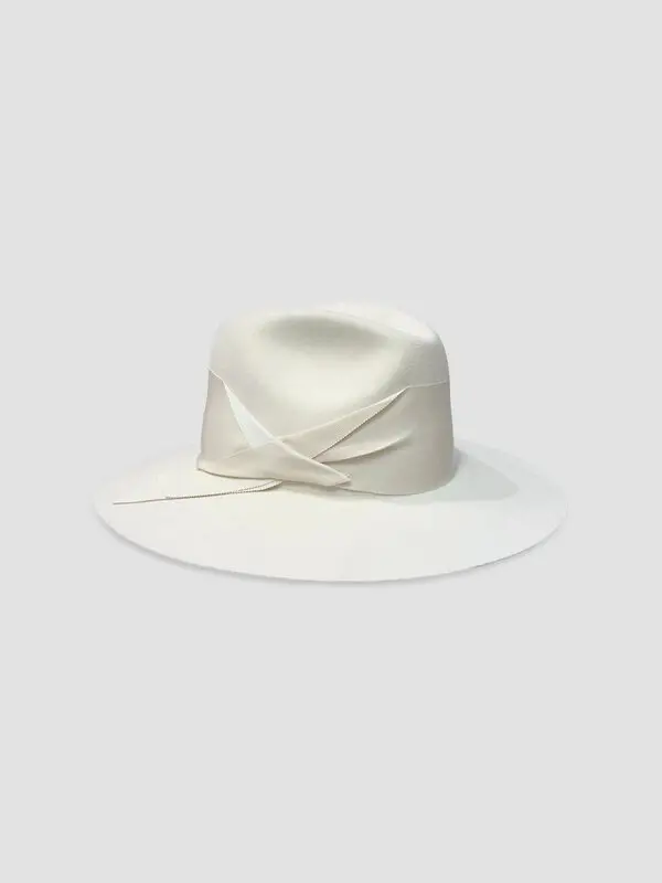 Freya Gardenia Asymmetric Ribbon Fedora - Bone