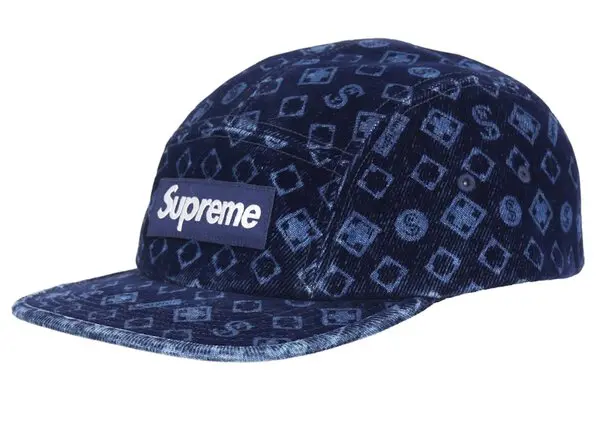 Supreme Flocked Denim Camp Cap - Blue