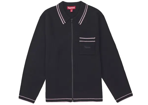 Supreme Zip Up Polo Shirt Sweater - Black