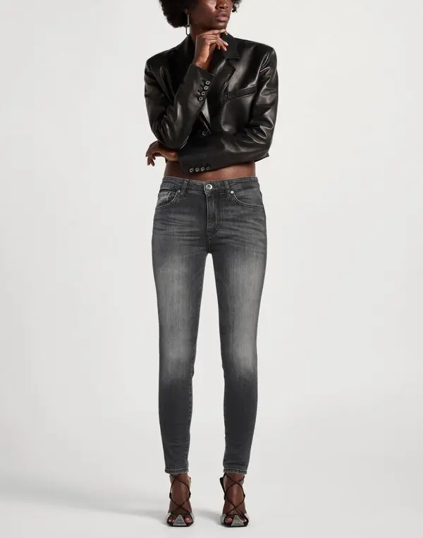 Armani Exchange Cotton Elastane Cow Leather Skinny Jeans - Black