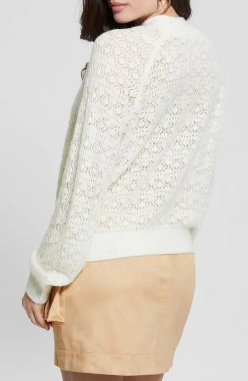Guess Kensley Open Stitch Mock Neck Pullover - Cream White