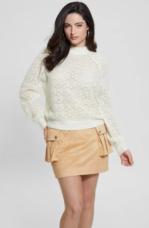 Guess Kensley Open Stitch Mock Neck Pullover - Cream White