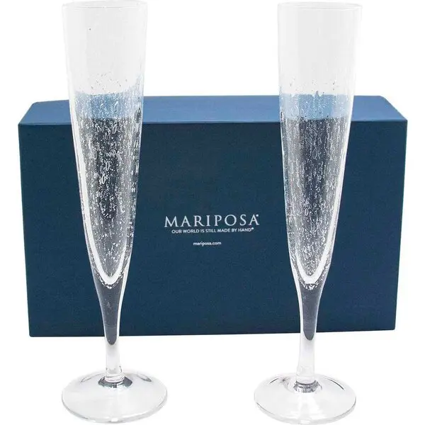 MARIPOSA Bellini Set Of 2 Bubble Champagne Flutes - Clear
