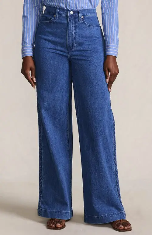 LANDS' END High Rise Wide Leg Jeans - Laguna Blue With Braided Seam