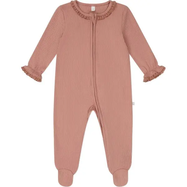 MORI Fitted One-piece Footed Pajamas - Rose Frill