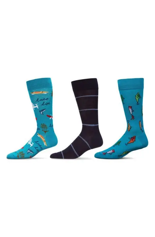 MEMOI Hobby Assorted 3-pack Crew Socks - Blue
