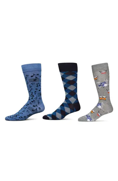 MEMOI Hobby Assorted 3-pack Crew Socks - Denim