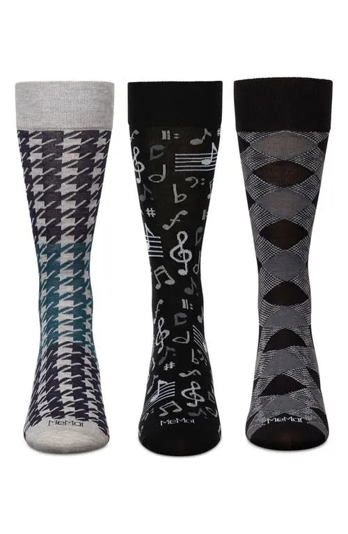 MEMOI Hobby Assorted 3-pack Crew Socks - Gray-black