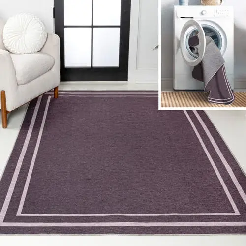 JONATHAN Y Sloane Classic 2-stripe Border Washable Area Rug - Dark Purple/light Purple