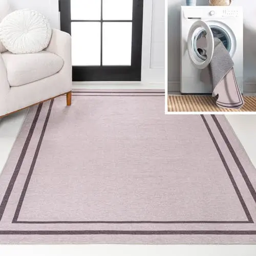 JONATHAN Y Sloane Classic 2-stripe Border Washable Area Rug - Light Purple/purple