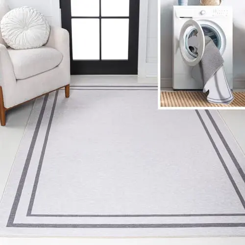 JONATHAN Y Sloane Classic 2-stripe Border Washable Area Rug - White/gray