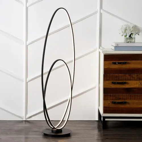 JONATHAN Y Looper Metal Modern Contemporary Oval Dimmable Integrated Led Floor Lamp - Black