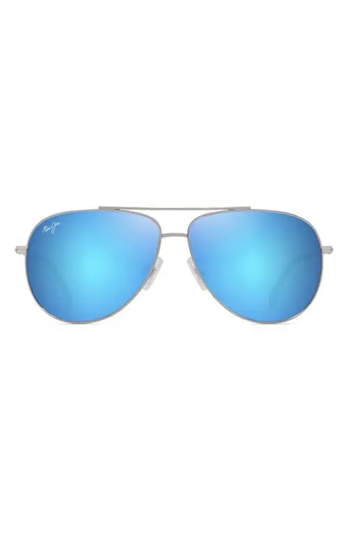 Maui Jim Hauoli 59mm Polarized Aviator Sunglasses - Shiny Silver Blue Green