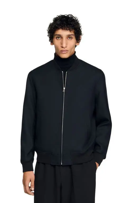 Sandro Zip-up Bomber Jacket - Navy Blue