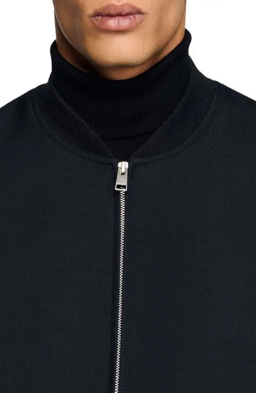Sandro Technical Wool Blend Zip-up Bomber Jacket - Navy Blue
