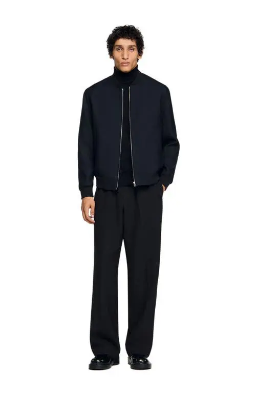 Sandro Technical Wool Blend Zip-up Bomber Jacket - Navy Blue