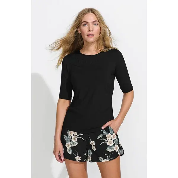 LANDS' END Long Sleeve Crew Neck Upf 50 Swim Tee - Black