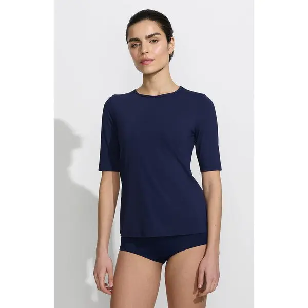 LANDS' END Long Sleeve Crew Neck Upf 50 Swim Tee - Deep Sea Navy