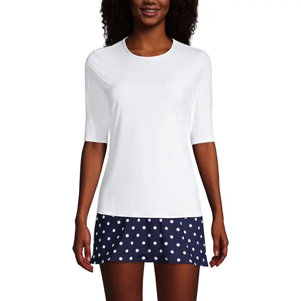 LANDS' END Sunshade Upf 50 Elbow Sleeve Rash Guard Swim Tee - White