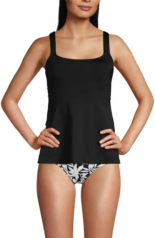 LANDS' END Adjustable Scoop Neck Tankini Top - Black