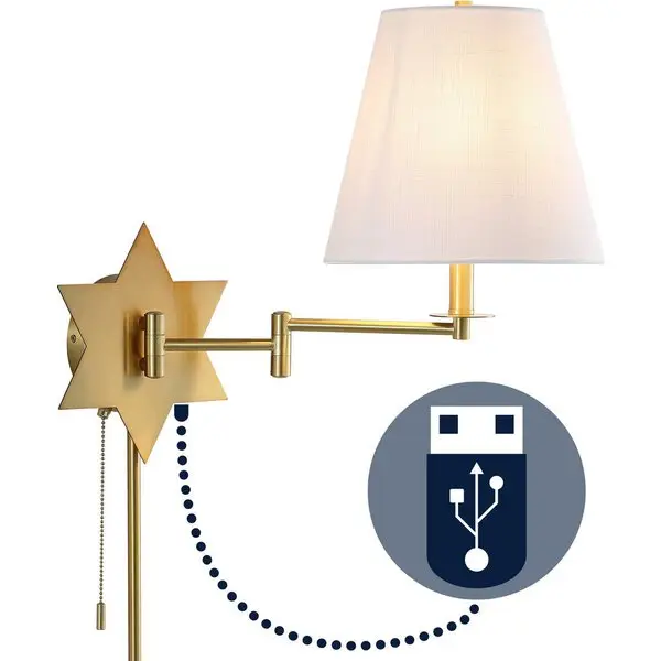 JONATHAN Y David 1-light French Country Swing Arm Wall Sconce With Led, Usb Port - Gold Metallic