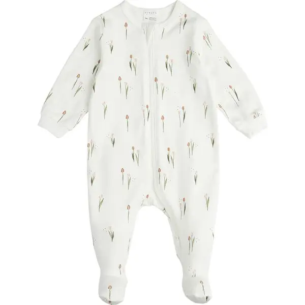 PETIT LEM Tulip Print Organic Cotton One-piece Pajamas - Off White