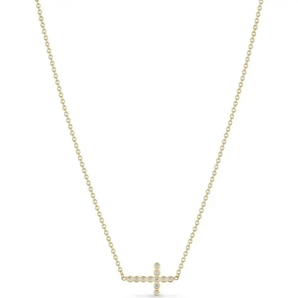 Zoe Chicco 14k Gold Diamond Bezel Cross Pendant Necklace - 14k Yellow Gold