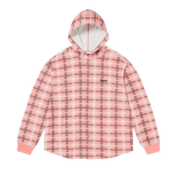 Supreme Hooded Plaid Knit Shirt - Pink