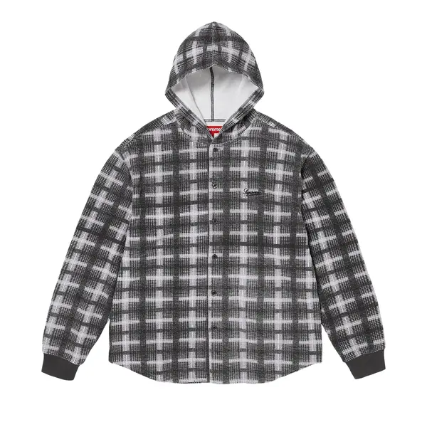 Supreme Hooded Plaid Knit Shirt - Black