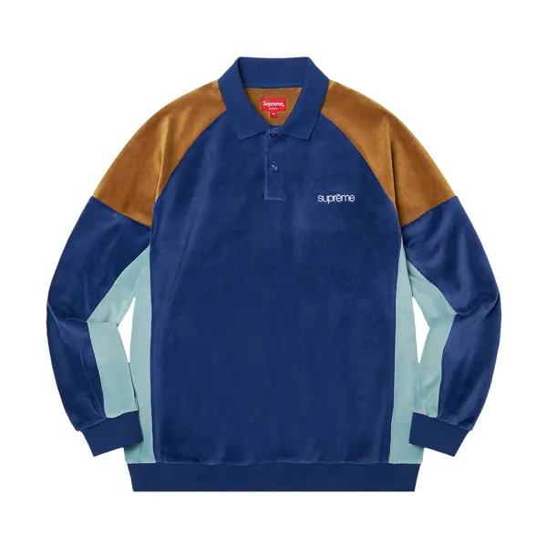 Supreme Paneled Velour Long-sleeve Polo 'dark Royal - Blue