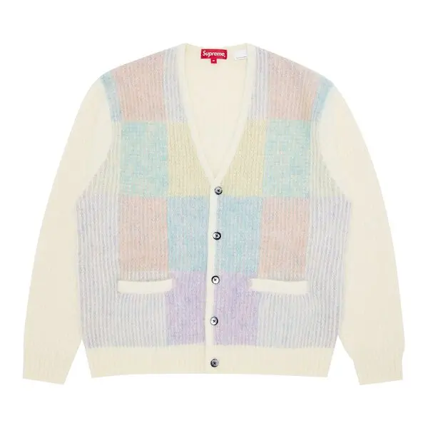 Supreme Brushed Grid Cardigan - White