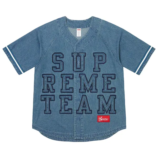 Supreme Denim Baseball Jersey - Blue