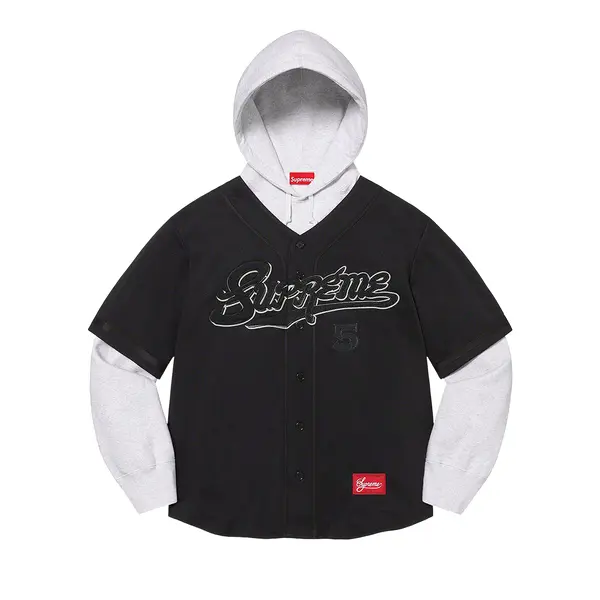 Supreme Baseball Jersey Hooded Sweatshirt - Black